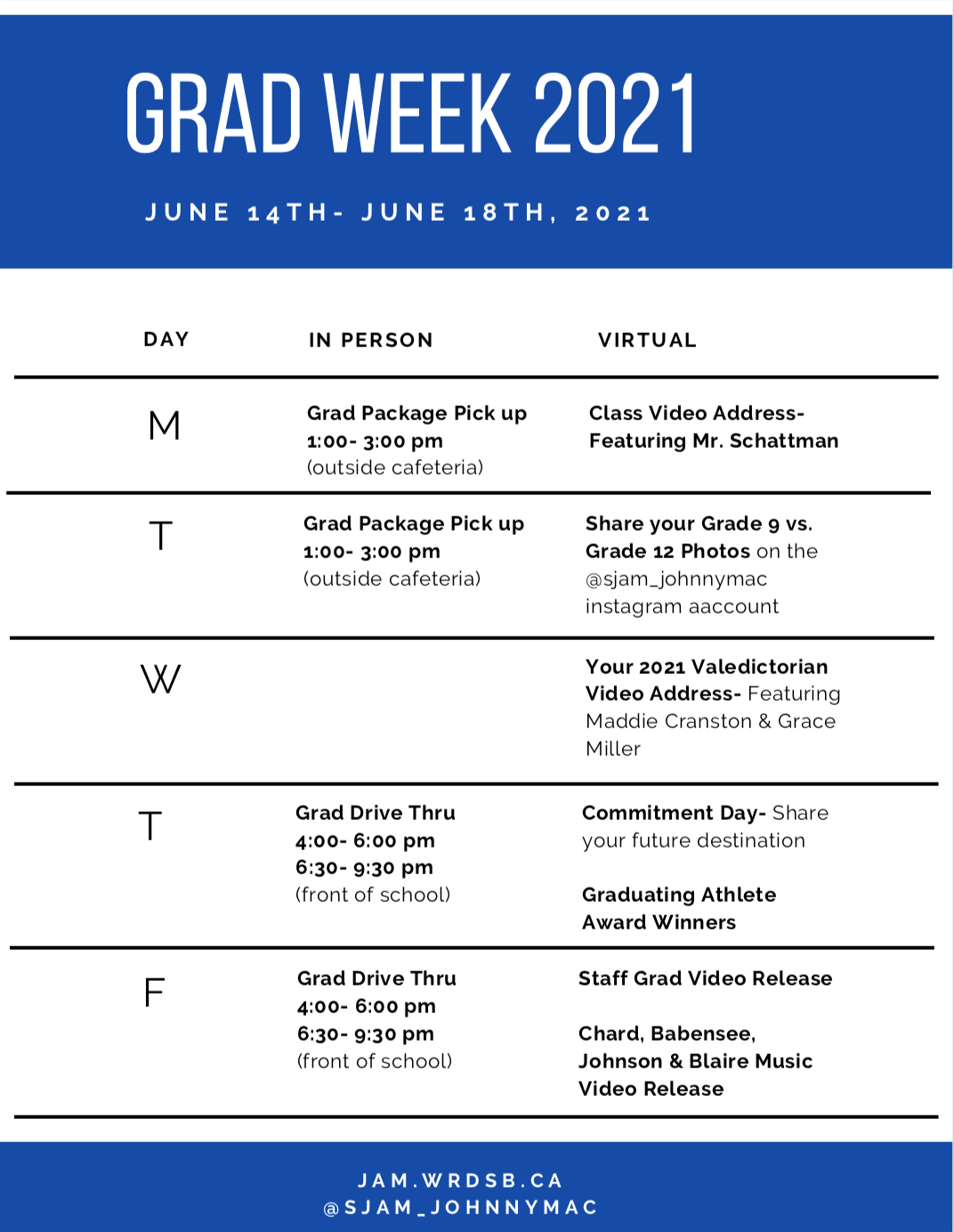 Grad Week 2021 – Updated Schedule (Laurel Heights Secondary School)